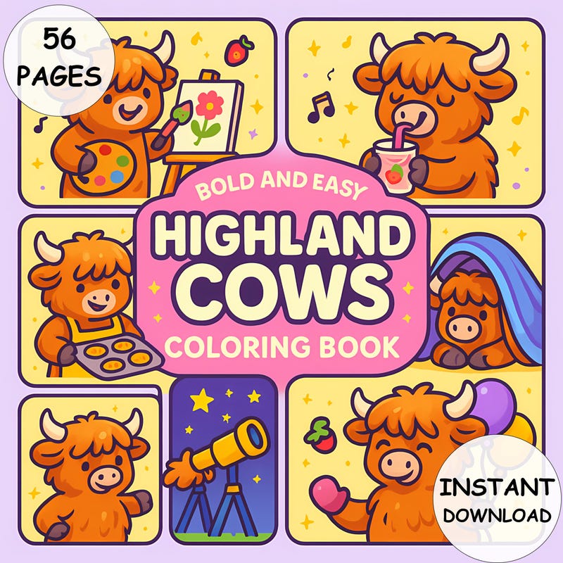 Christmas Highland Cow Coloring Pages - Etsy