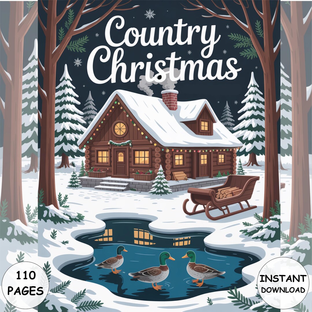 Country Christmas Coloring Book 110 Pages PDF Cozy Farmhouse Holiday ...