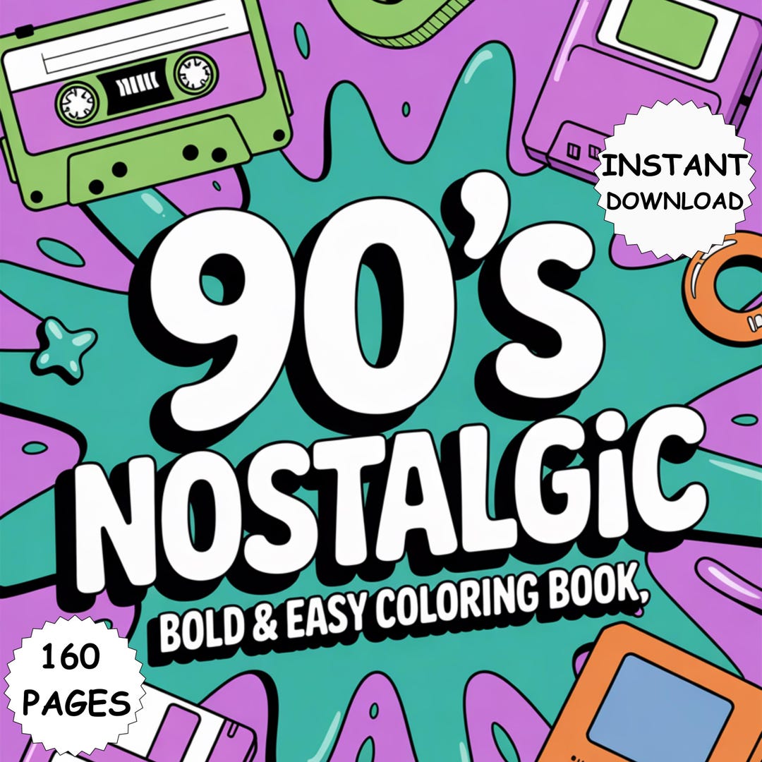 90s Nostalgia Coloring Book 160 Bold and Easy Printable Pages for Kids ...