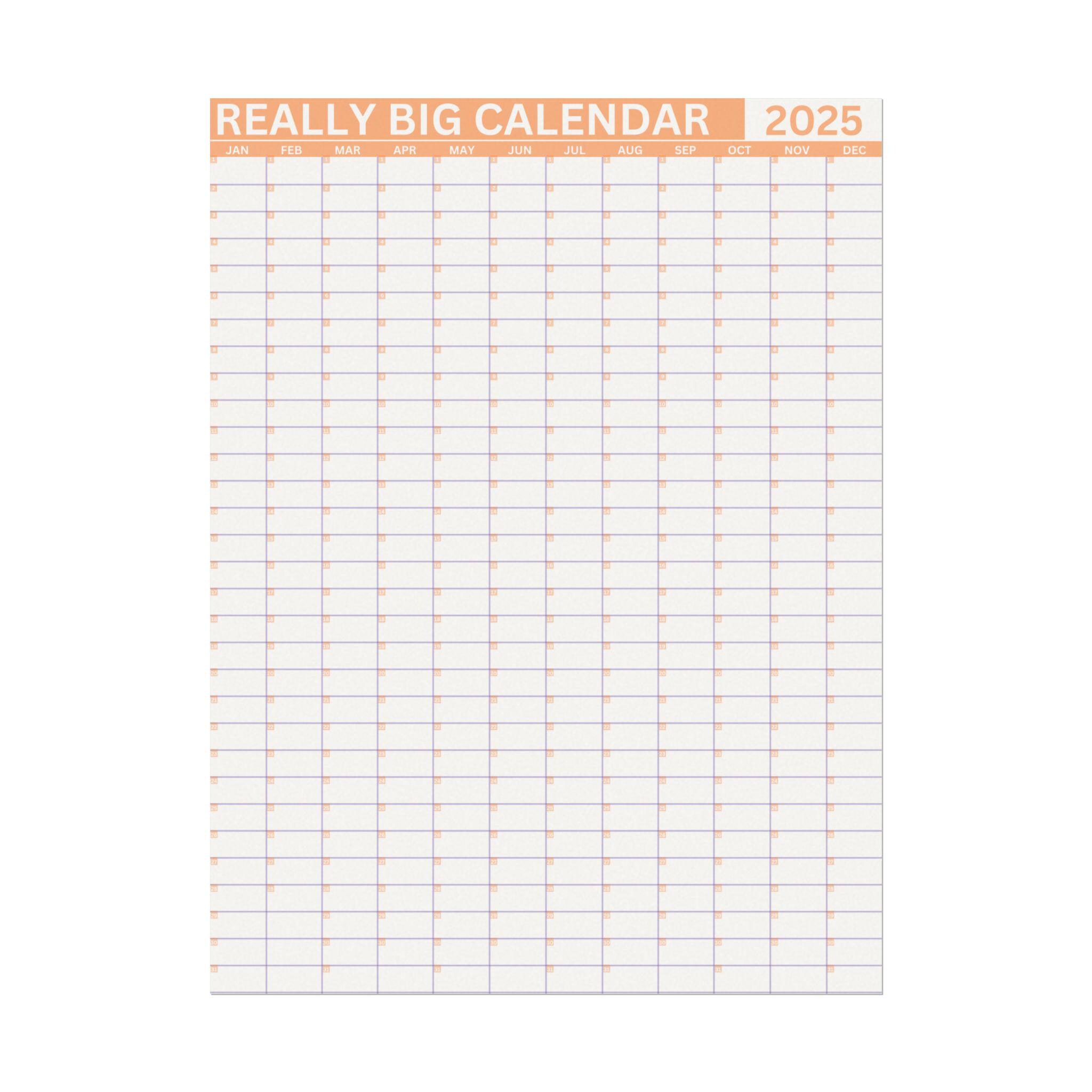 Really Big 2025 Calendar Orange Minimalist Yearly At-a-glance Organizer ...