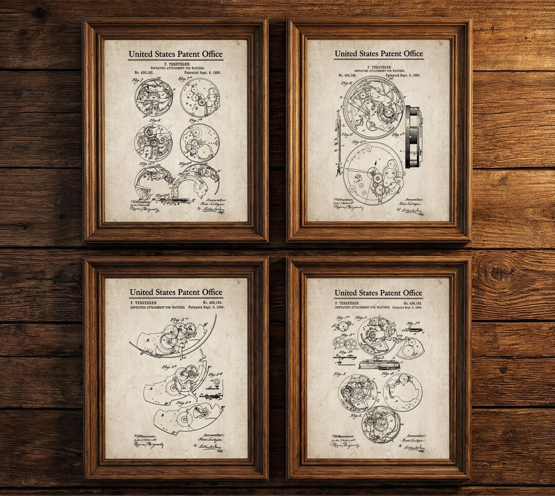 Watch Patent Wall Art Set | Antique Timepiece Prints | Horology Patent ...
