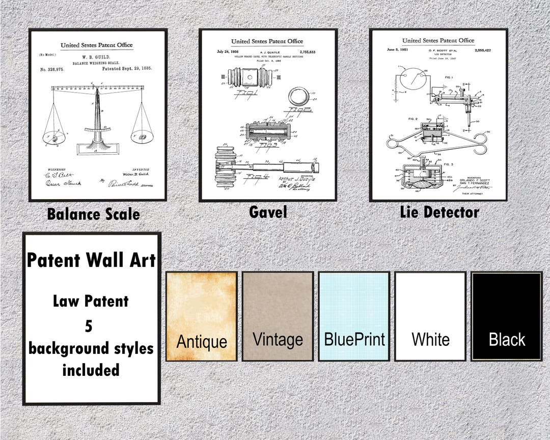 Law Patent Wall Art Set, Vintage Legal Patent Prints, Balance Scale ...