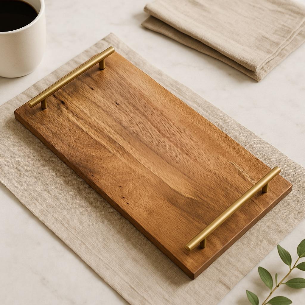 Acacia Wood Serving Tray With Handles – Handmade Rectangular Trays | 3 ...