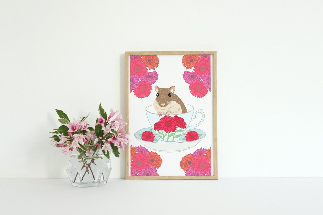 Gerbil Print, Printable Wall Art, 4x6 Art Print, Teacup Art, Gerbil ...