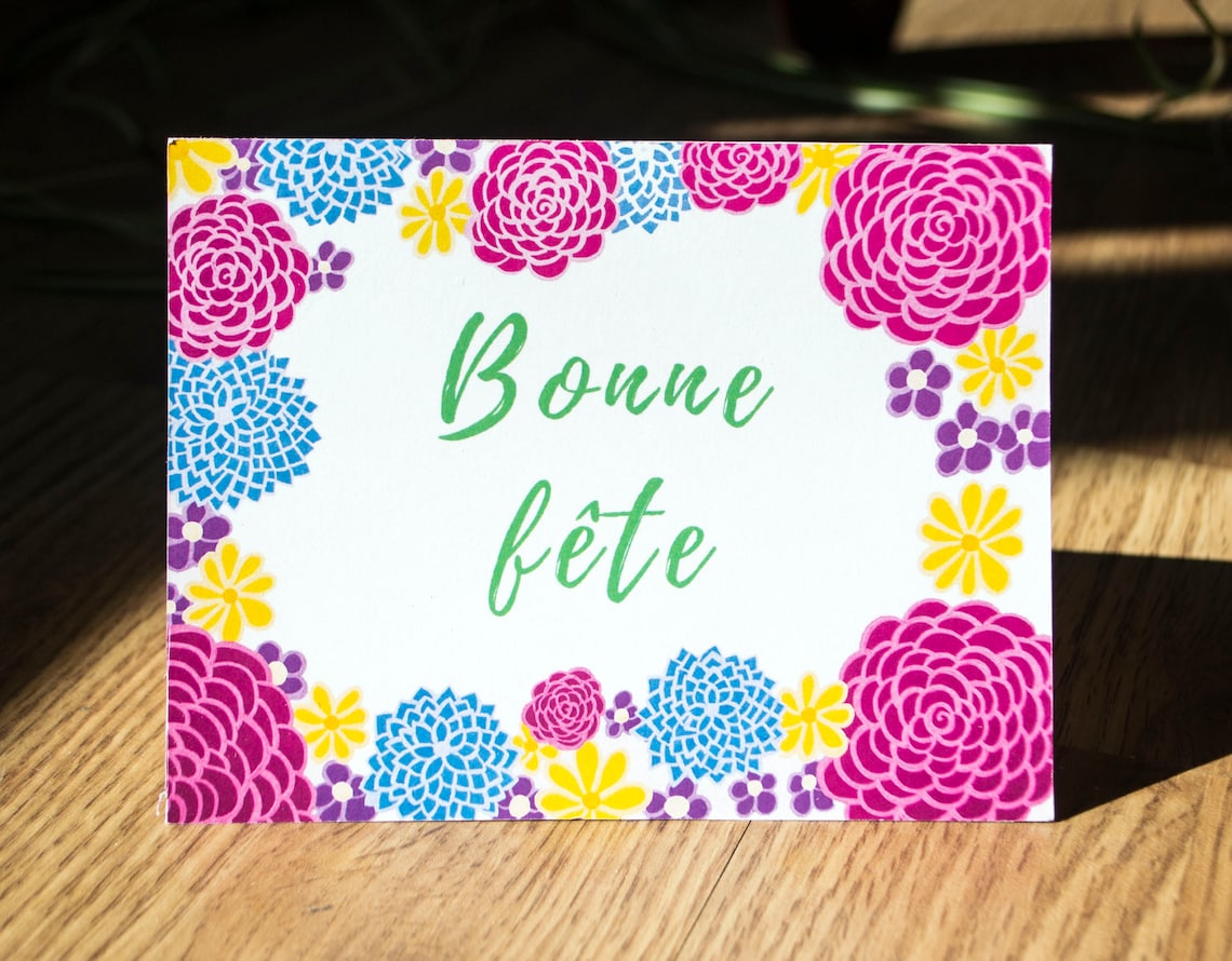 Bonne Fête Carte De Souhaits Carte De Voeux Fleurs Carte - Etsy