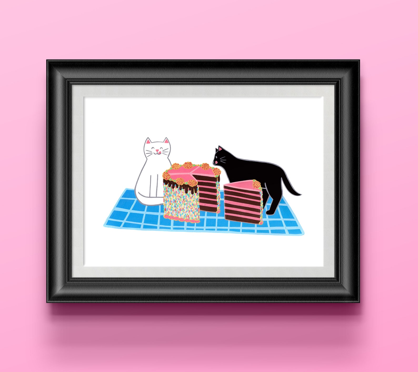 Cat Art Printable Cat Illustration Cats and Cake Bakery - Etsy