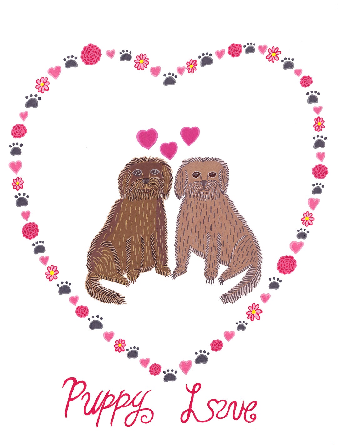 Puppy Love Original Painting, Dog Painting, Cute Animal Art, Animal ...