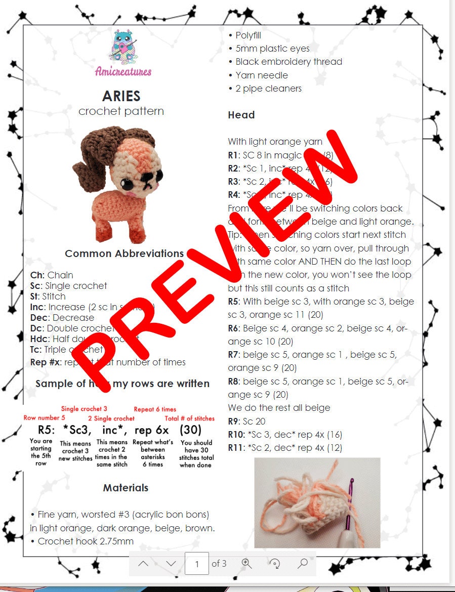 Aries Zodiac Sign Crochet Pattern PDF - Amigurumi - Etsy