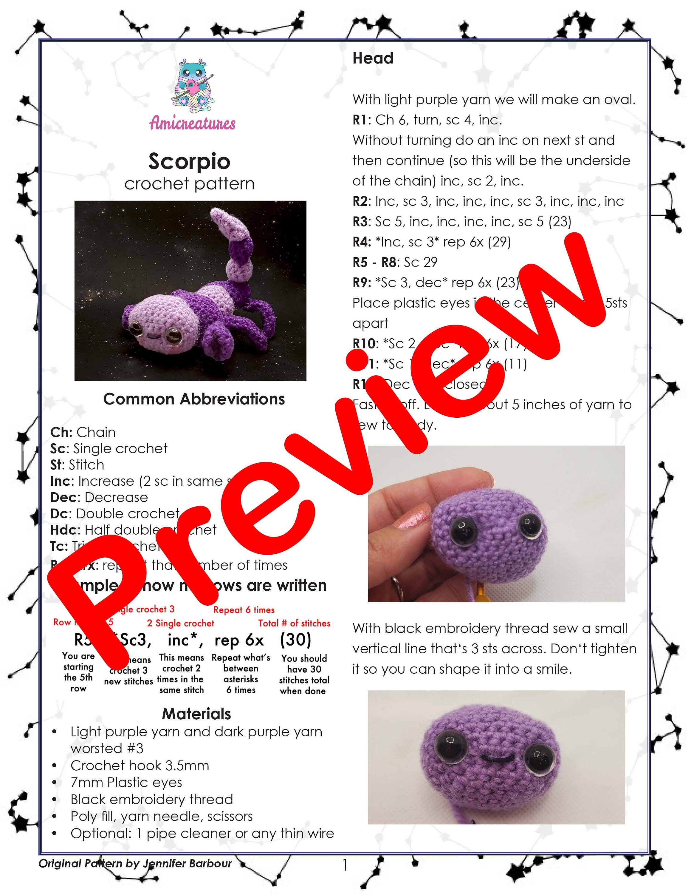 Scorpio Zodiac Sign Crochet Pattern PDF Cute Kawaii Scorpion - Etsy
