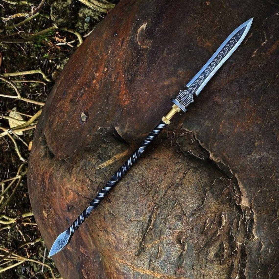 Hand Forged Hunting Spear: Rustic Steel Camping Spear With Leather ...
