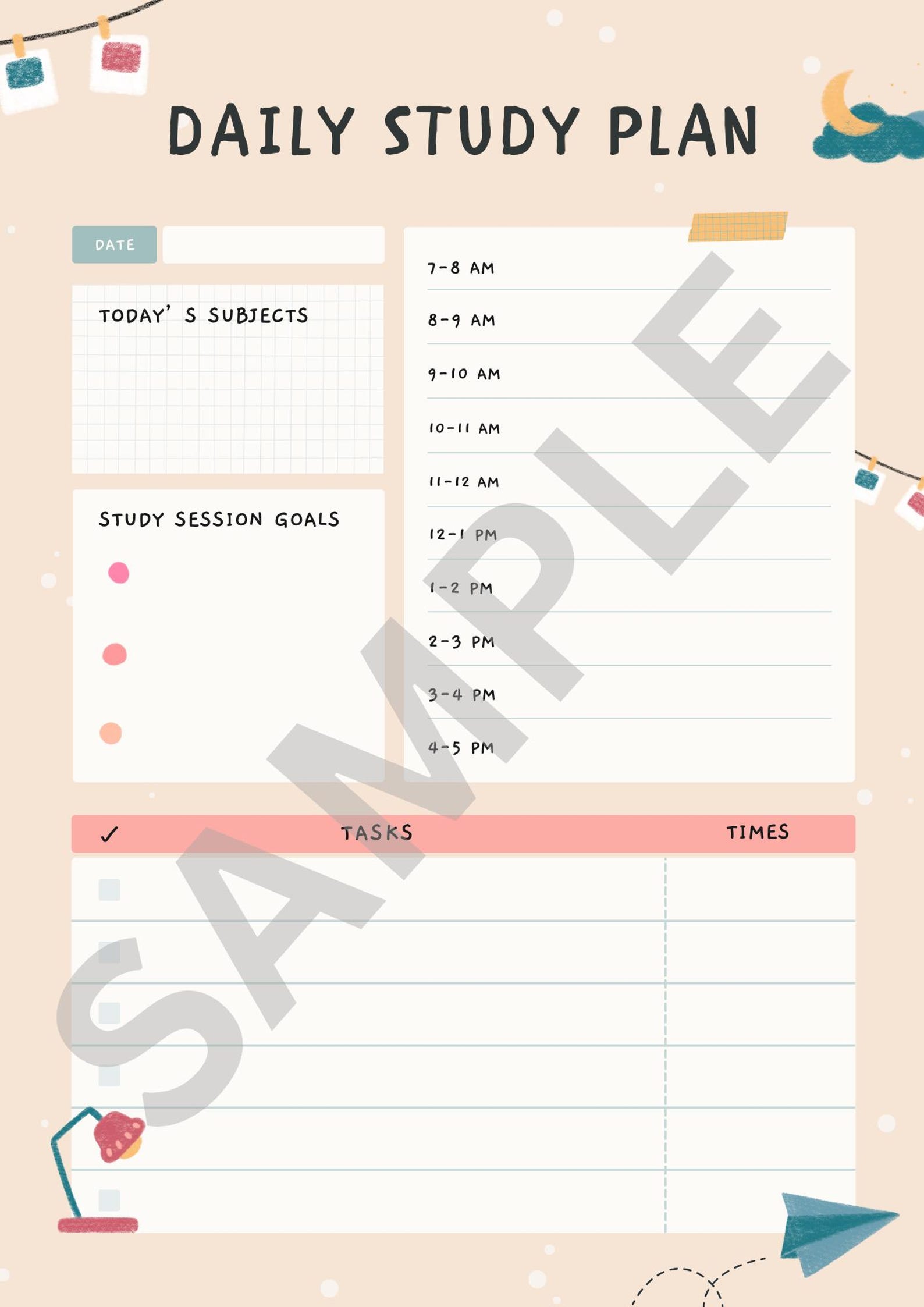 Daily Study Planner Printable | Study Schedule Template | Student ...