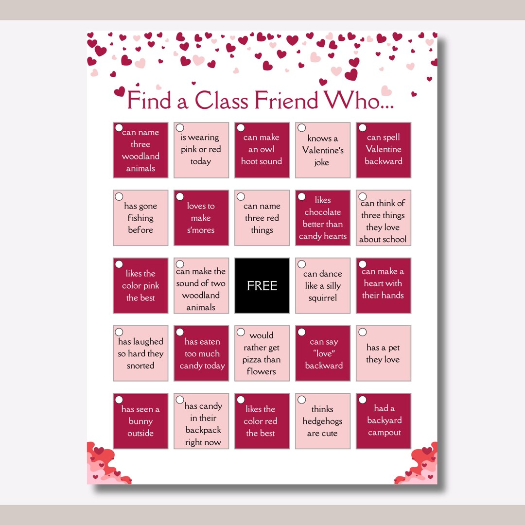 Find Someone Who Bingo School Valentine's - Etsy