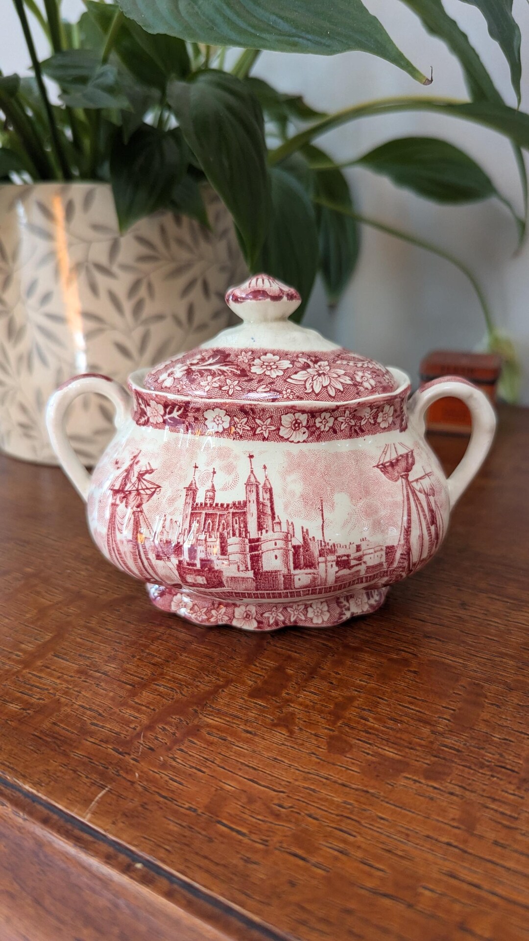 Vintage Palissy England Transferware Sugar Bowl: Tower of London Thames ...