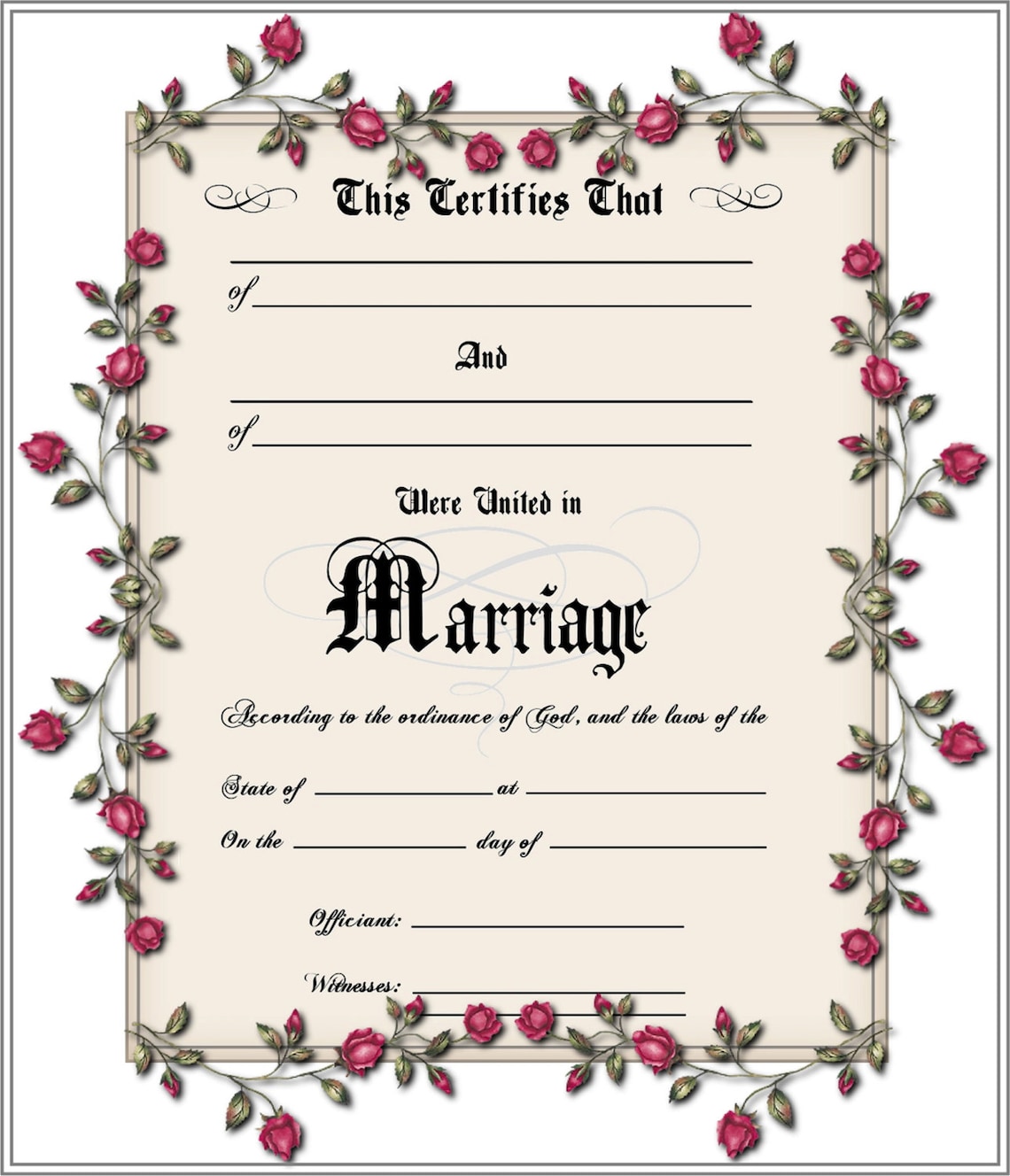 Keepsake Marriage Certificate Personalized or Blank - Etsy