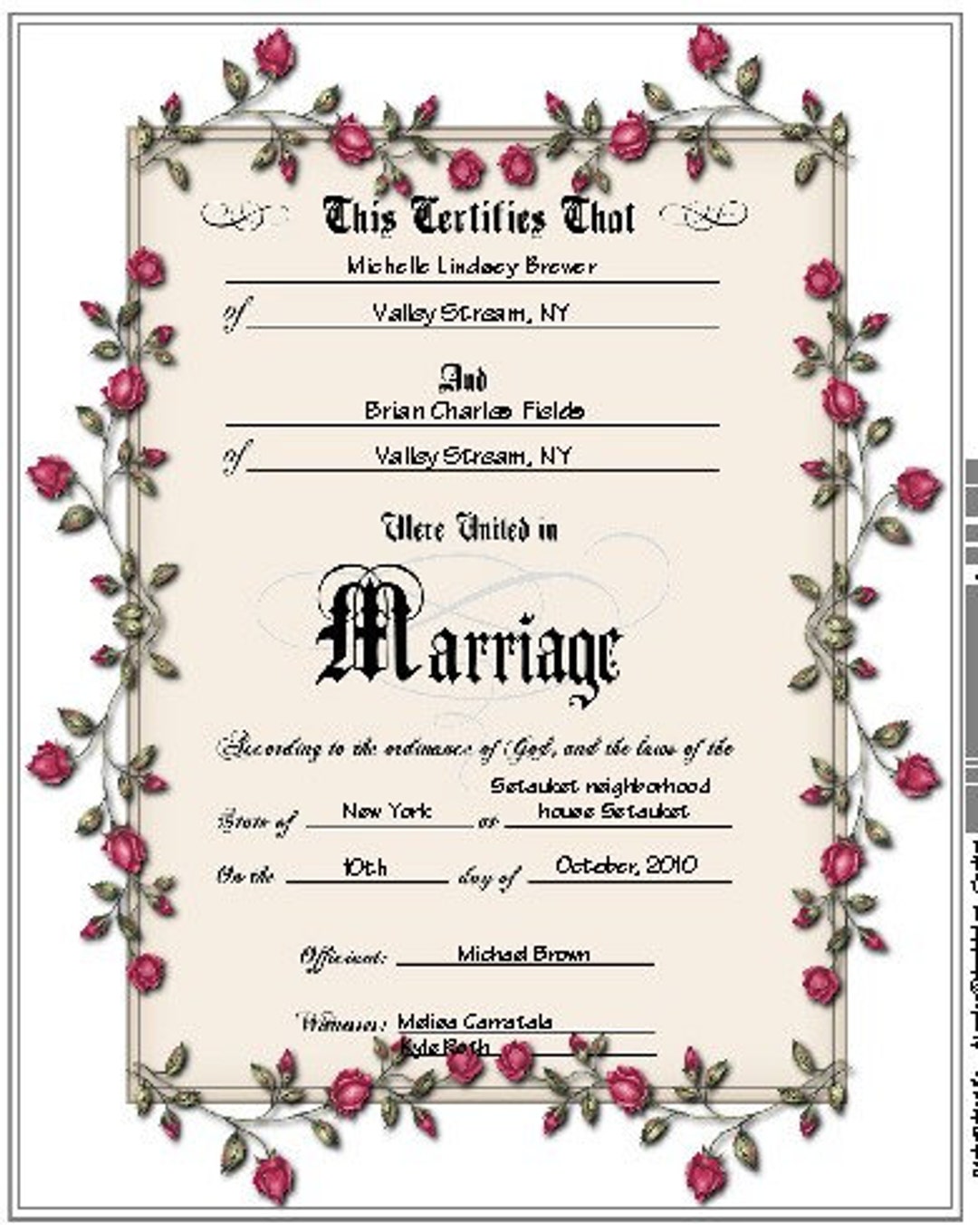 Keepsake Marriage Certificate Personalized or Blank - Etsy
