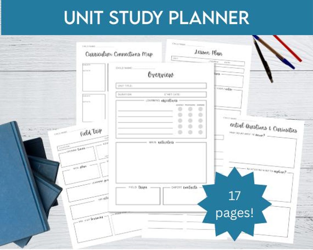 Printable Unit Study Planner, Homeschool Lesson Planner, Printable Unit ...
