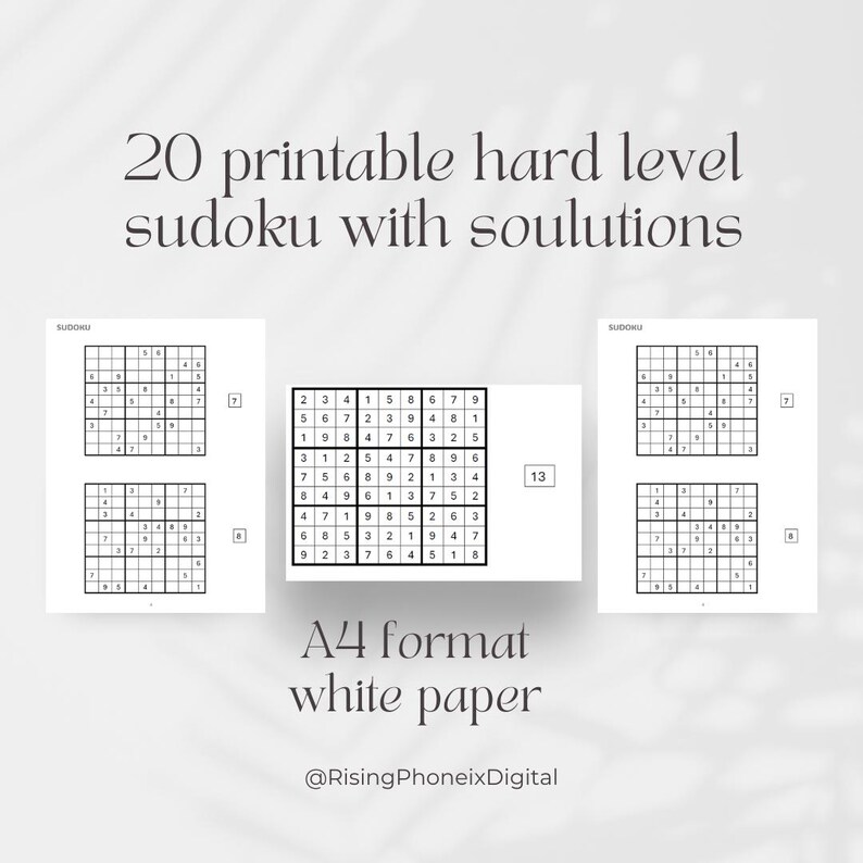 20 Printable Hard Sudoku With Solutions - Etsy