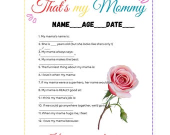 All About My Mama – Mother's Day Questionnaire - Etsy