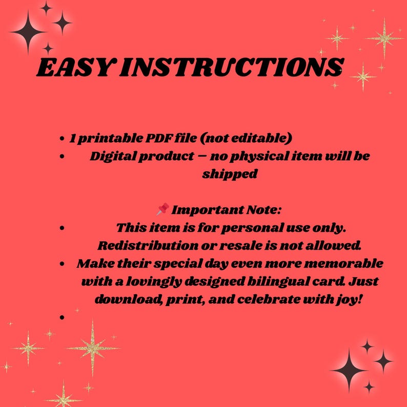 Happy Birthday in Spanish and English, Instant Download PDF, Ready to ...