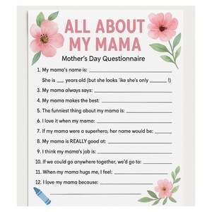 All About My Mama – Mother's Day Questionnaire - Etsy