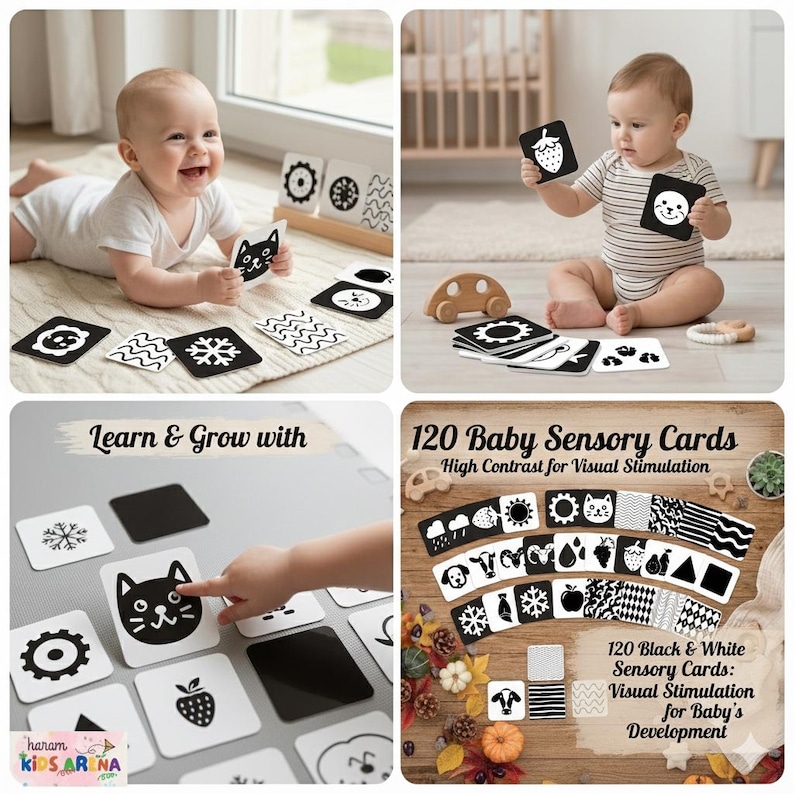 High Contrast Baby Flash 120 Cards for Newborn 0-3 Months, Black and ...