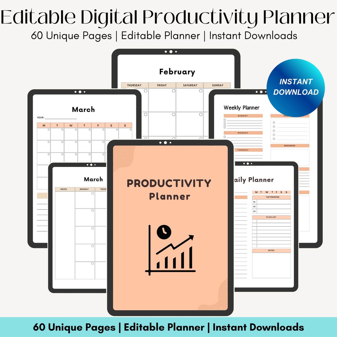 Editable Productivity Planner: Goal Tracker Journal (digital Download ...