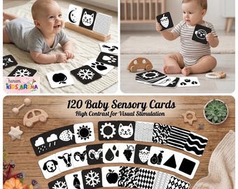 70pc High Contrast Sensory Baby Cards in Black & White, Printable ...