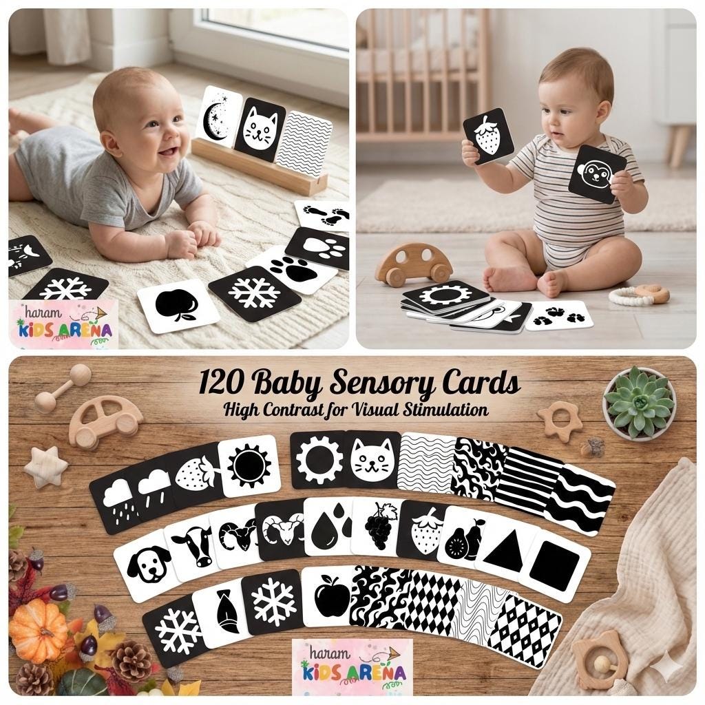 High Contrast Baby Flash 120 Cards for Newborn 0-3 Months, Black and ...