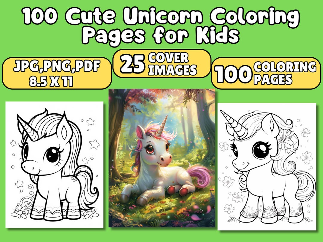 100 Cute Unicorn Coloring Pages for Kids (PDF, JPG, PNG) - Etsy