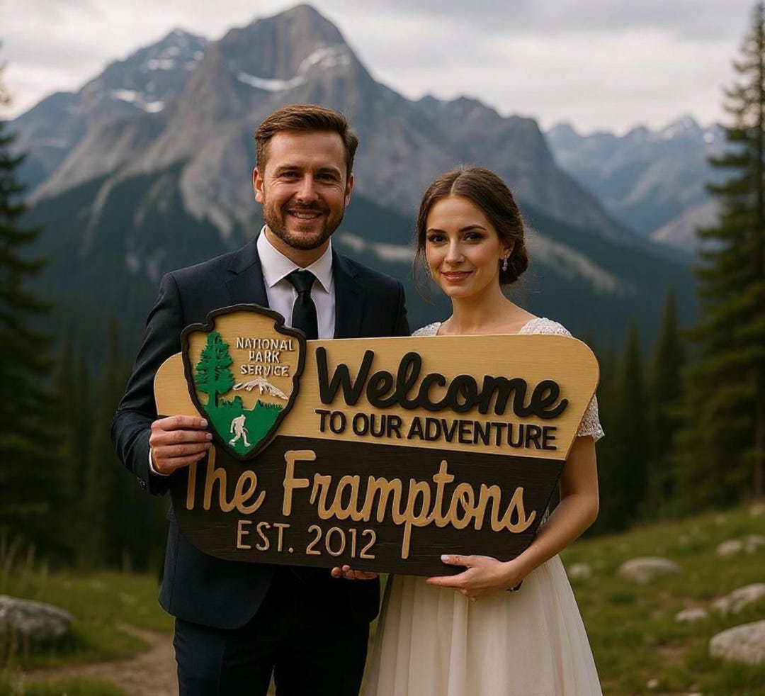 National Park Welcome Sign - Family Name Sign - Outdoor Wedding Gift ...