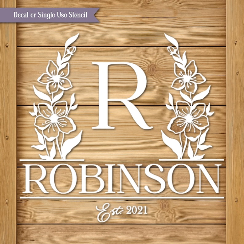 Custom Family Name Monogram Decal or Stencil: Floral Established Date ...