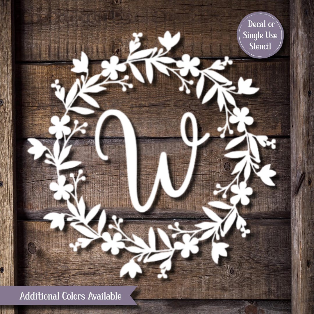 Personalized Monogram Decal or Stencil in Floral Wreath Floral Monogram ...