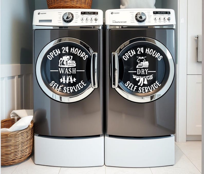 Wash Dry Decals Laundry Room Decor Washer Dryer Stickers Farmhouse ...