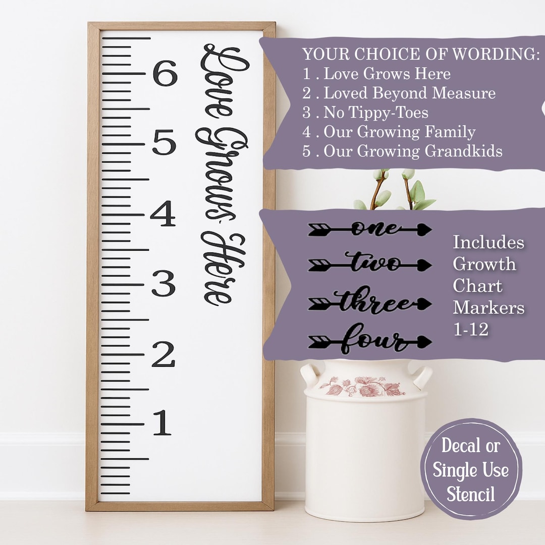 Personalized Growth Chart Decal or Stencil Set Custom Height Ruler for ...