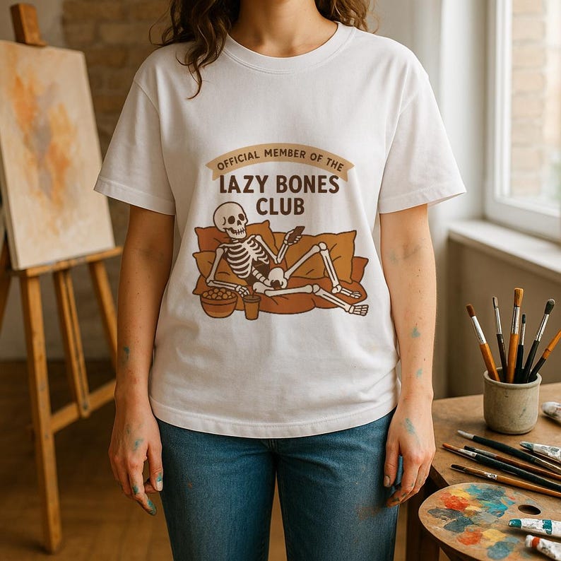 Lazy Bones Club Skeleton PNG, Halloween Shirt Design (digital Download ...