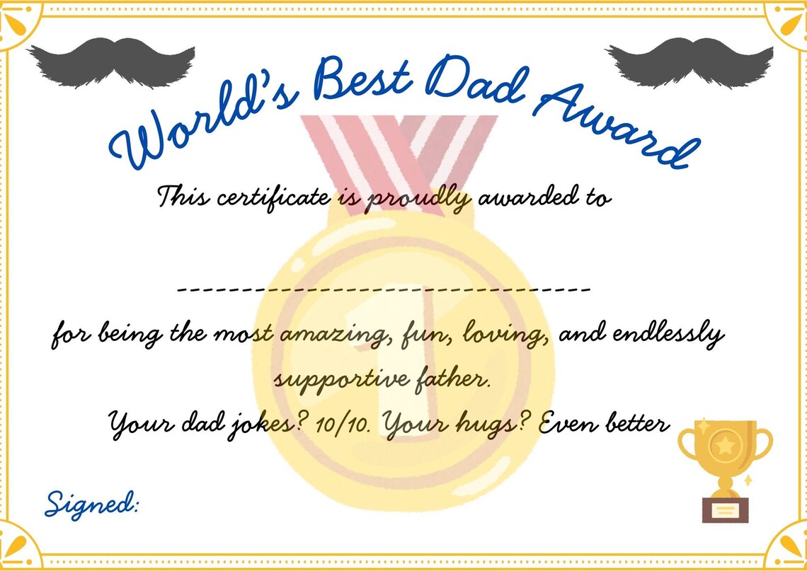 Best Dad Certificate Editable Printable Funny Fathers Day Gift From ...