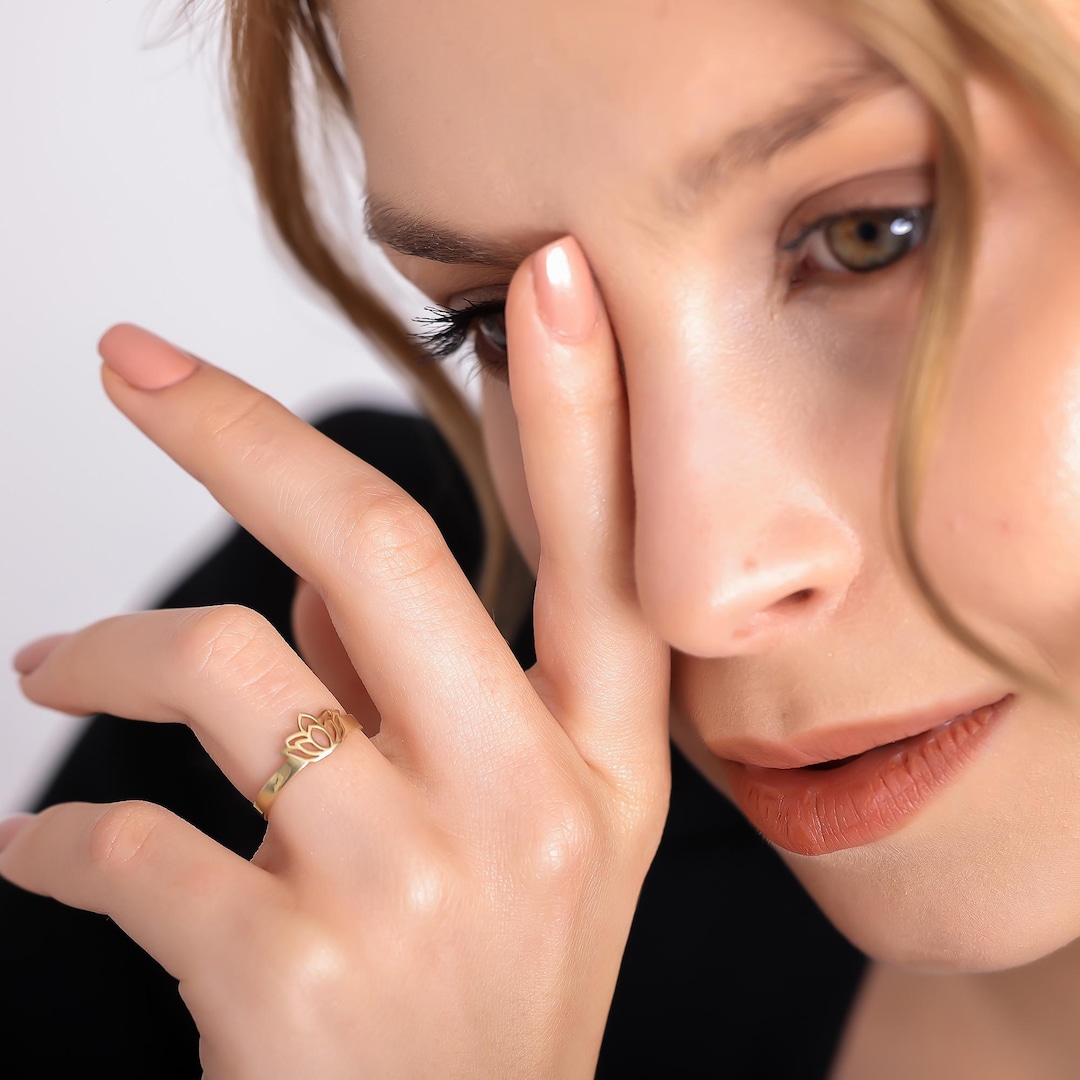 14k Gold Lotus Ring, Silver Lotus Flower Ring, Gold Lotus Symbol Ring ...