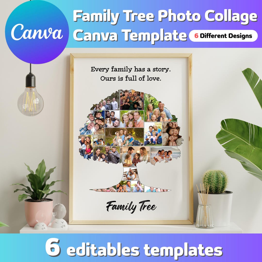 Family Tree Photo Collage Canva Template |tree Canva Frames |6 ...