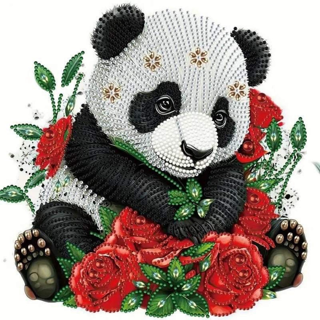 Panda With Roses Diamond Dotz Painting Kit Art - Etsy