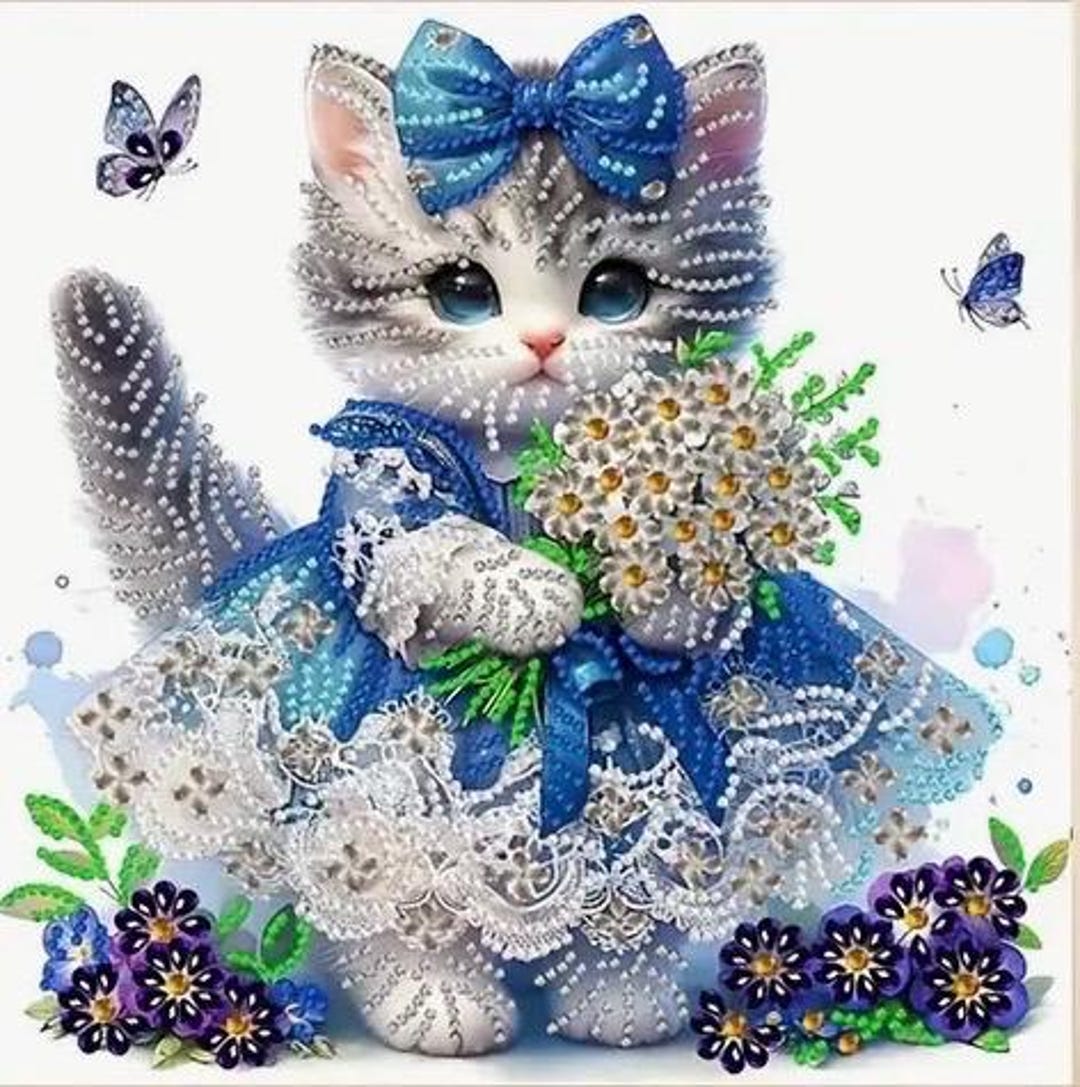 Cat With Flowers in a Fancy Dress Diamond Dotz Painting Kit Art - Etsy