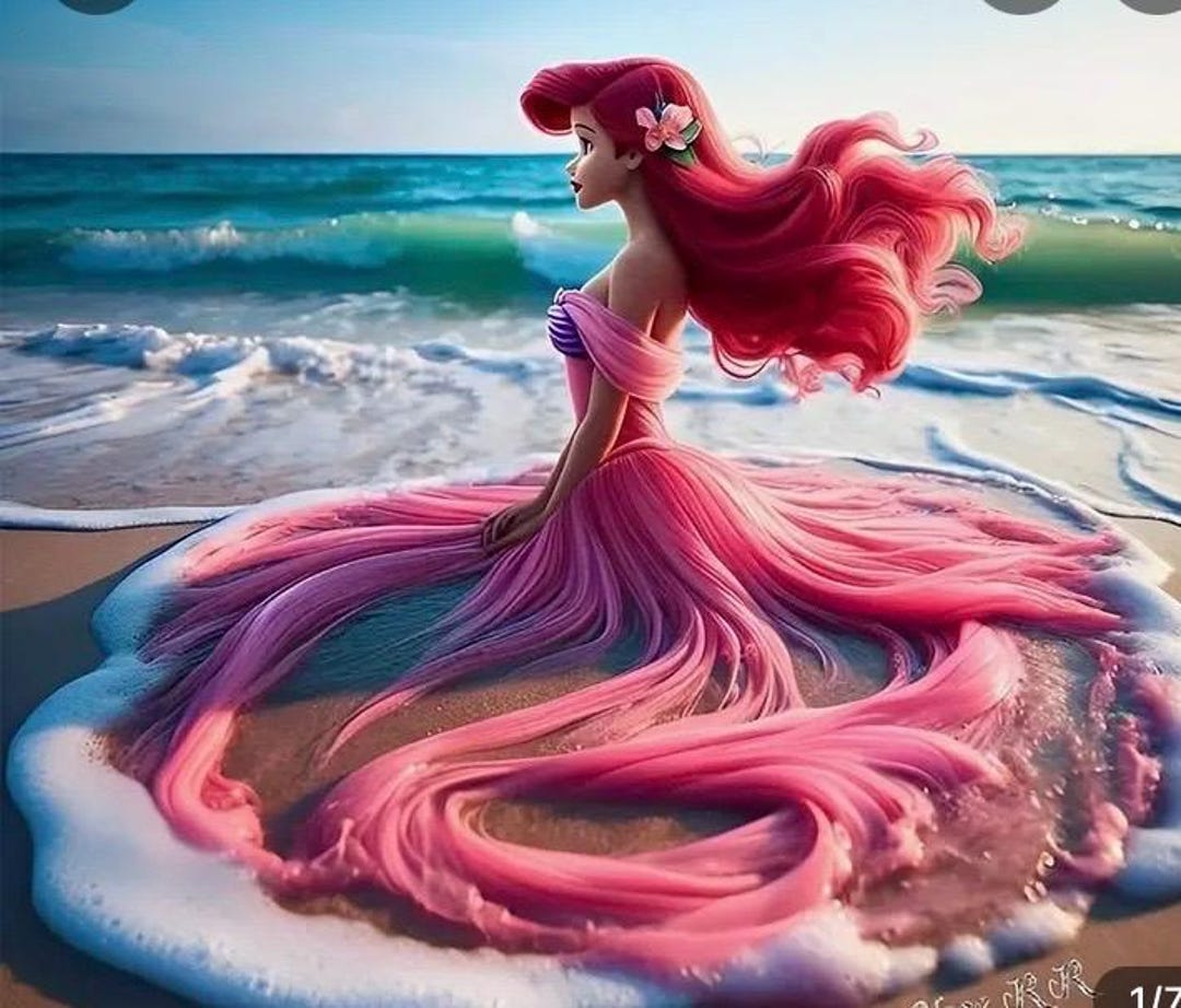 Ariel Little Mermaid in Pink Dress by the Ocean Diamond Dotz Painting ...