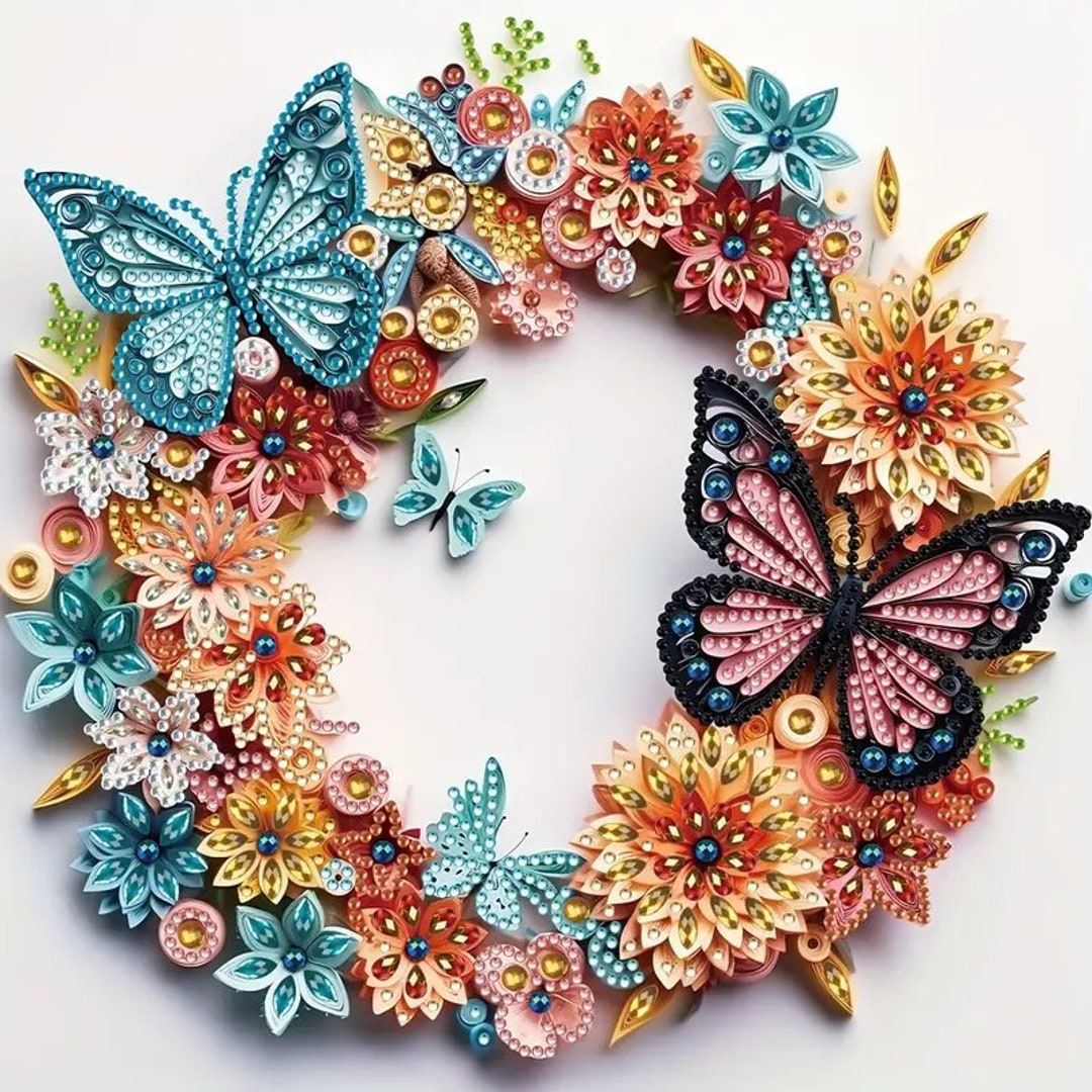 Diamond Dotz Painting Wreath Butterflies Flowers Kit - Etsy