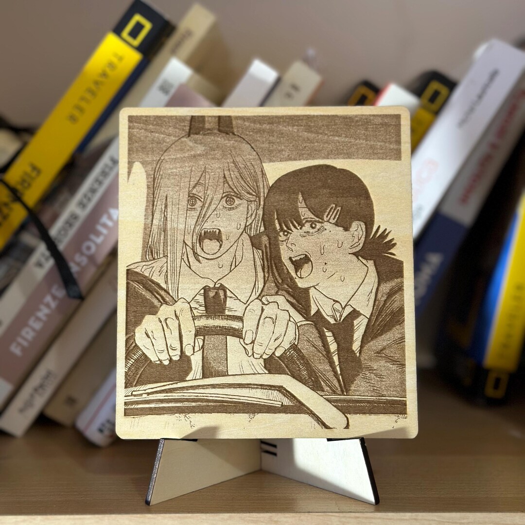 Chainsaw Man Wooden Manga Panel – Power & Kobeni Driving Scene | Anime ...