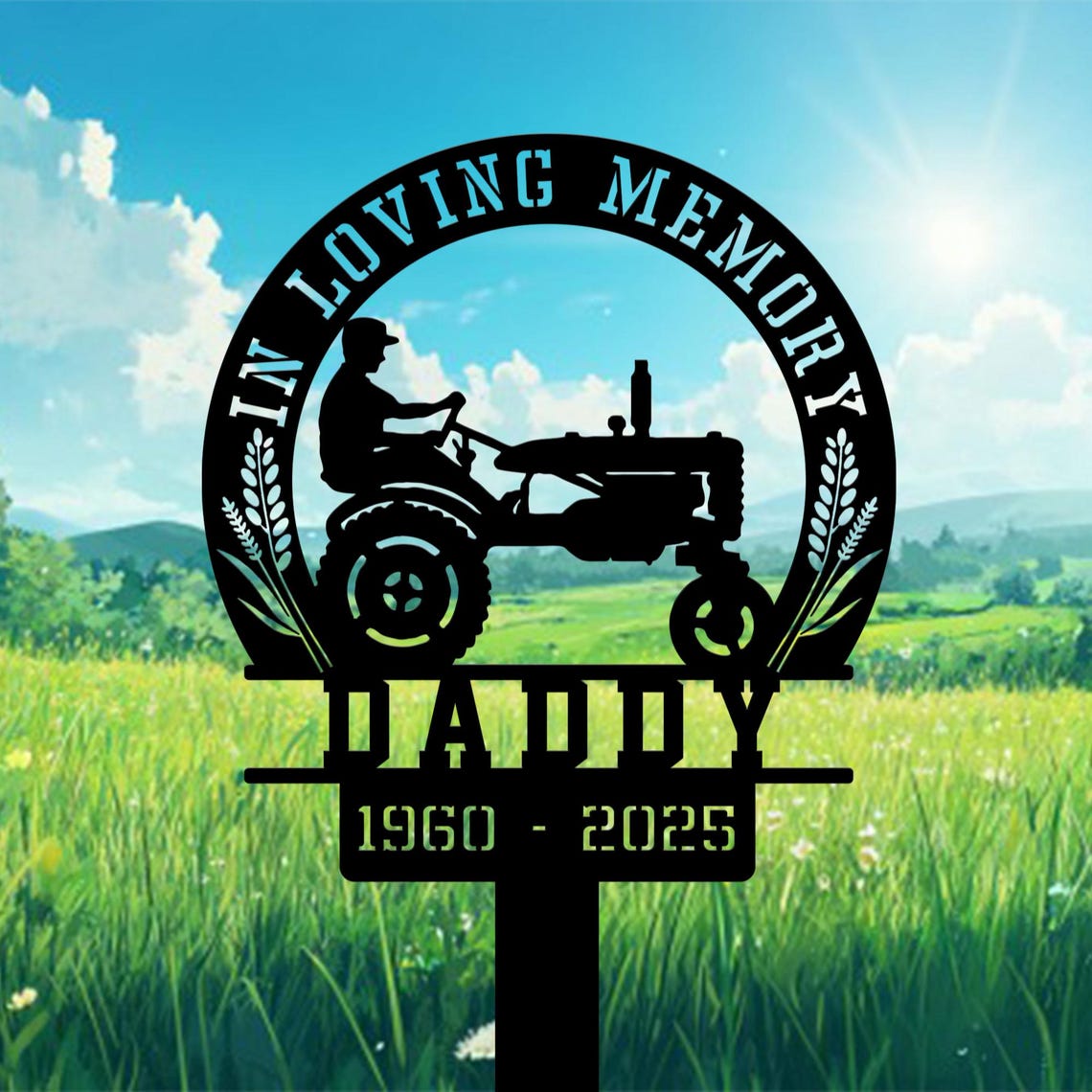 Personalized Farmer on Tractor Memorial Stake, Farming Fields Metal ...