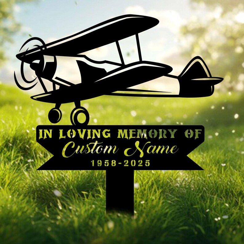 Personalized Biplane Grave Marker, Vintage Pilot Memorial Stake, Custom ...
