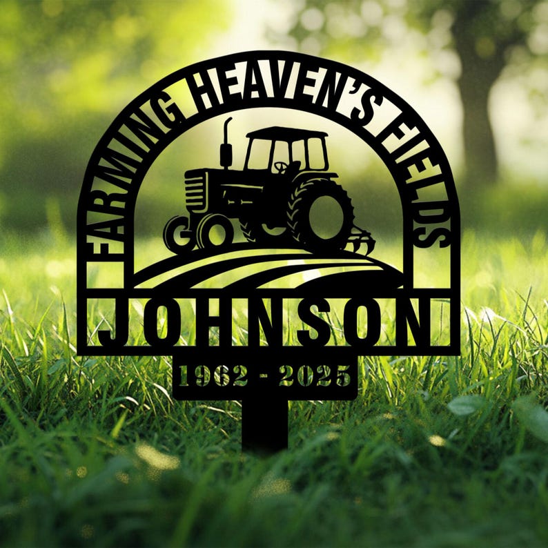 Personalized Tractor Memorial Stake, Farming Fields Metal Stake, Farmer ...