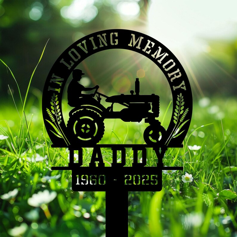 Personalized Farmer on Tractor Memorial Stake, Farming Fields Metal ...