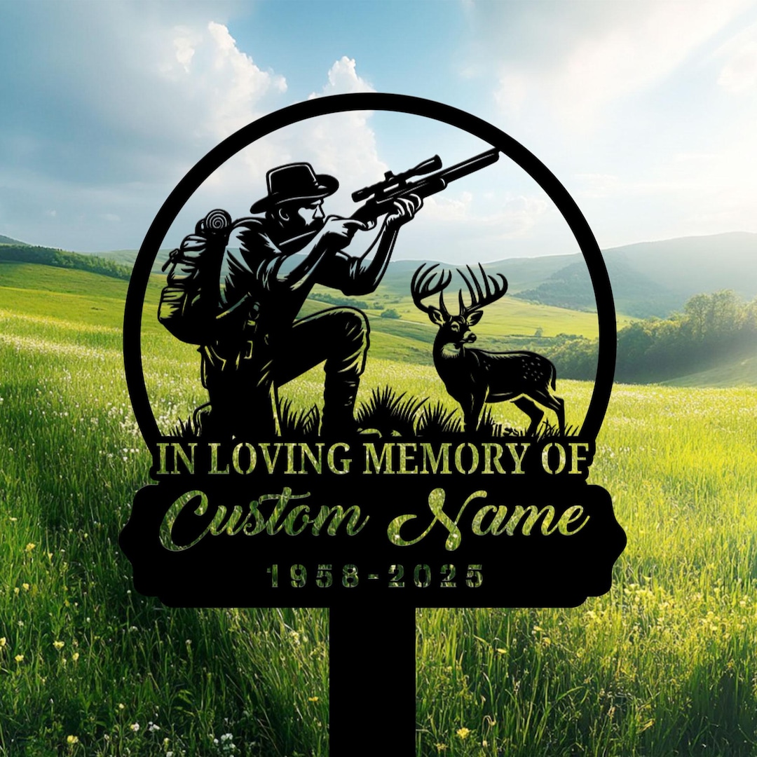 Custom Metal Hunter Memorial Stake, Deer Design, Rustic Cemetery Sign ...