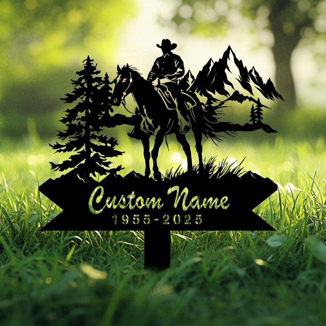 Personalized Cowboy Grave Marker, Horse Rider Memorial Stake, Western ...