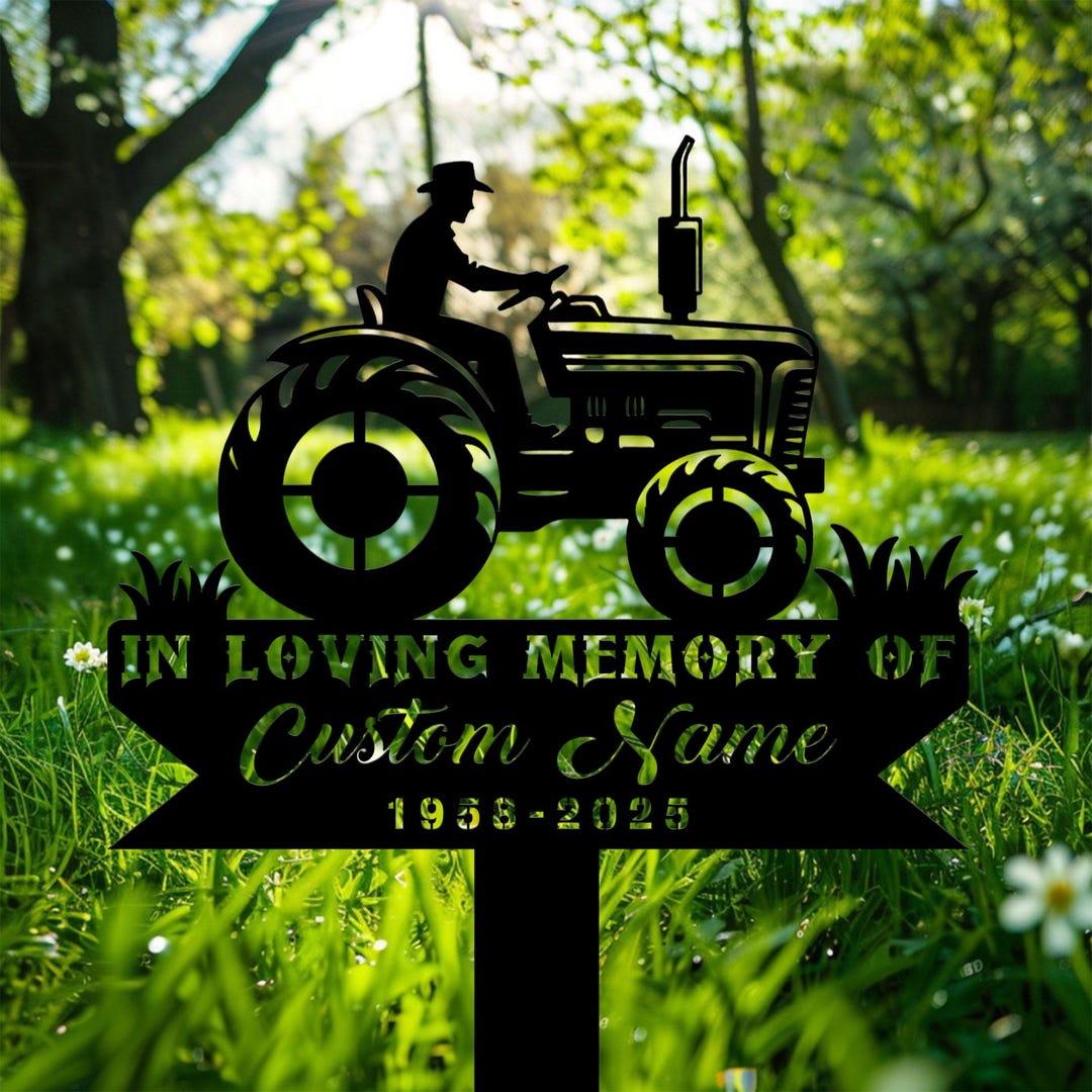 Personalized Farmer on Tractor Memorial Stake, Farming Fields Metal ...